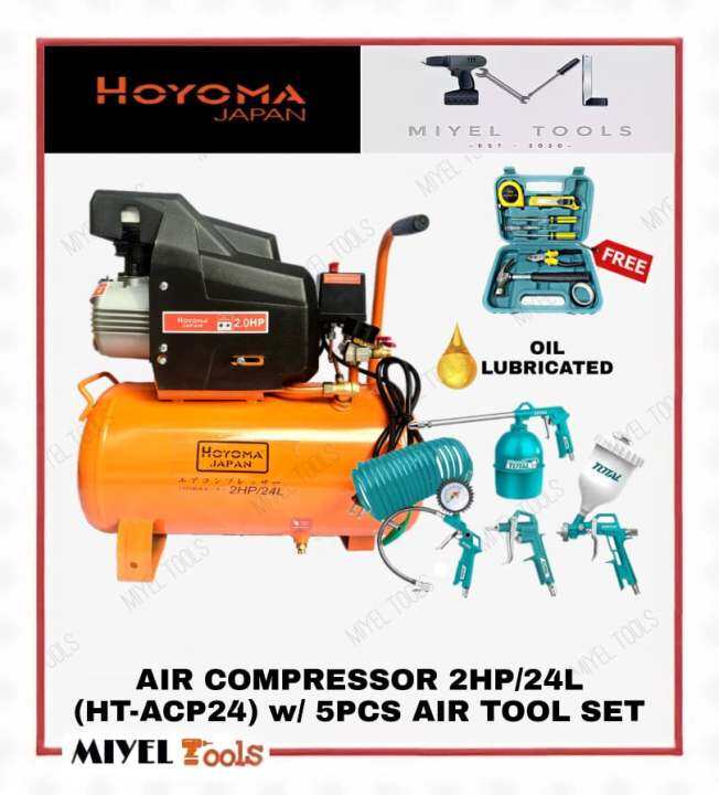 HOYOMA JAPAN Air Compressor 1500w 2hp/24L (HT-ACP24) w/ 5pcs Air Tool ...