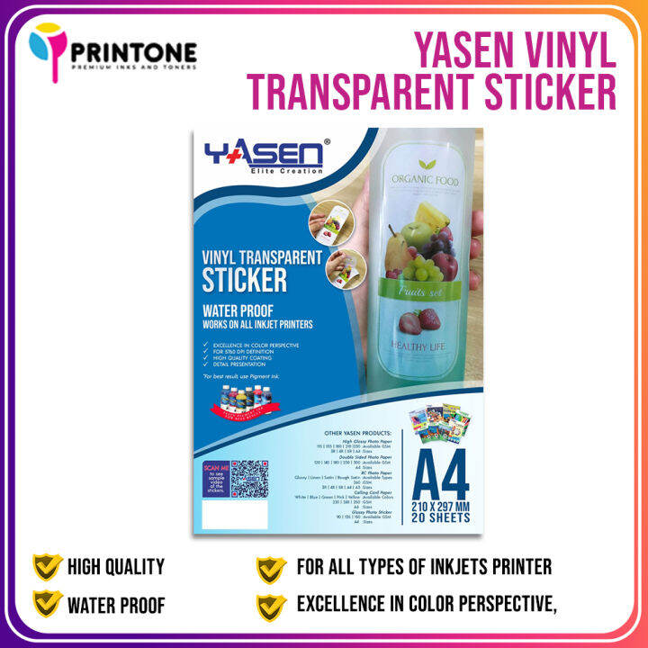 YASEN VINYL TRANSPARENT Sticker Paper A4 | PET Semi-Clear Sticker ...