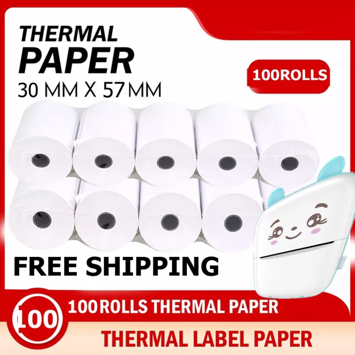 【New】 FSS 100 rolls Thermal Paper 57mmx30mm with Core Bluetooth Thermal ...