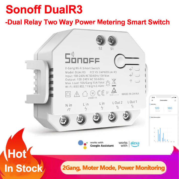 Sonoff Dual R3 Dual Relay Wifi Smart Switch Two Way Control Power ...