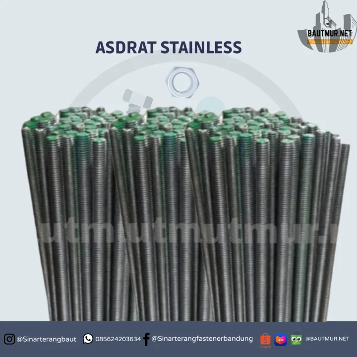 Asdrat Fulldrat M10 Stainless - Longdrat Besi Ulir 1 Meter - Stud bolt ...