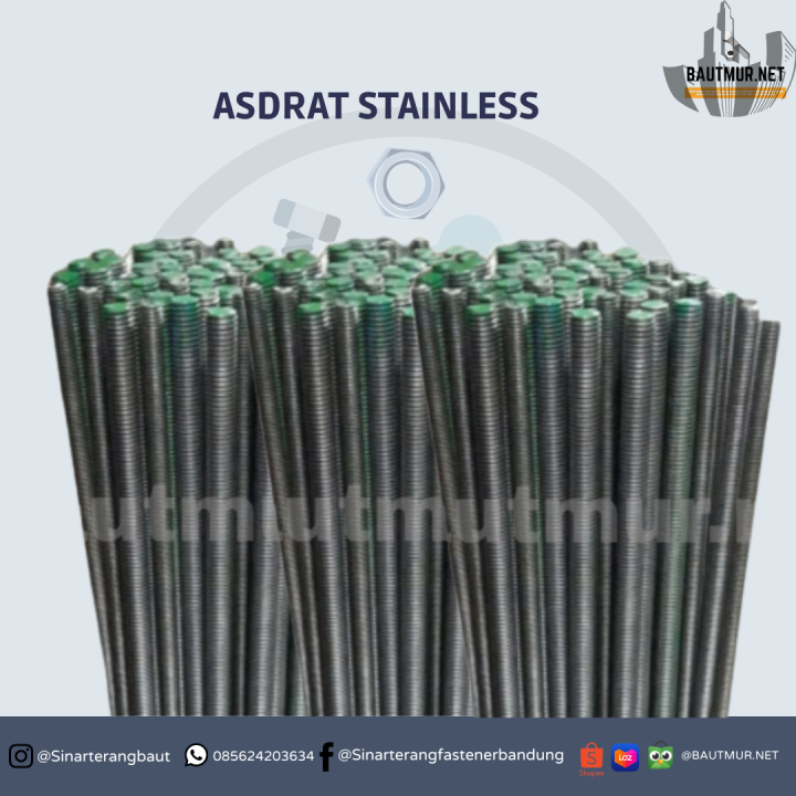 Asdrat Fulldrat M12 Stainless - Longdrat Besi Ulir 1 Meter - Stud bolt ...