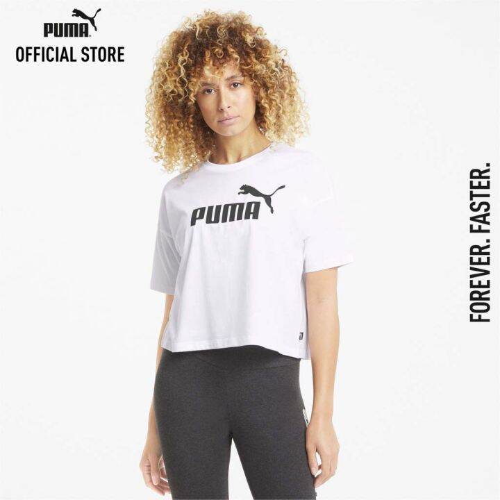 PUMA BASICS - เสื้อยืดผู้หญิง Essentials Logo Cropped สีขาว - APP ...