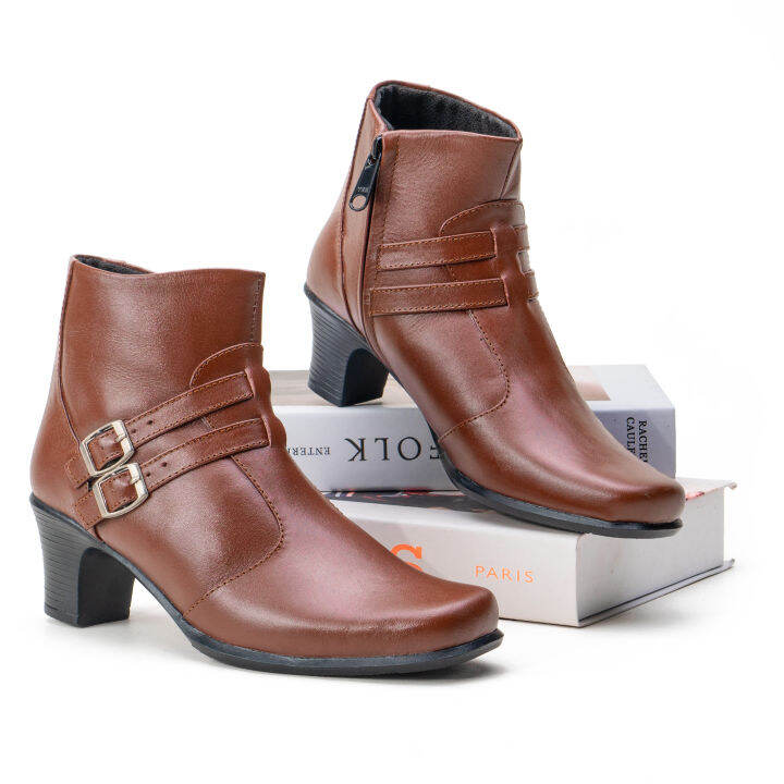 Sepatu Wanita Boot Kerja Kantor Kulit Formal Cewek PDH Resleting Hak Heels 5cm Vidha BV2004 CKT ...