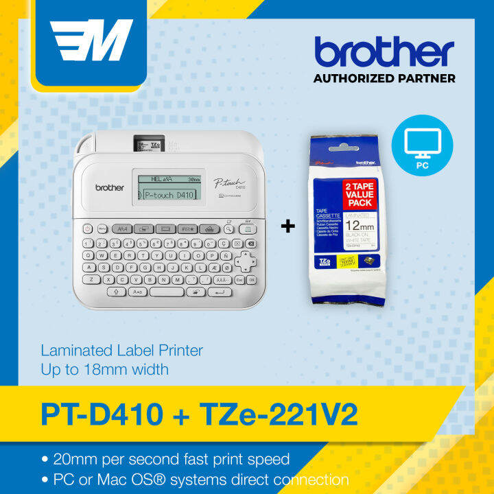 Brother PT-D410 Desktop PC Connectable Label Printer with Twin Pack TZe-221 Tapes 9mm | Lazada PH