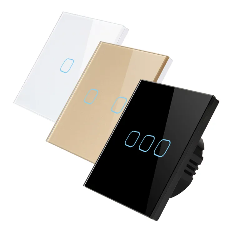 EU Wall Light Switch Tempered Glass Panel Touch Screen 1/2/3 Gang ...