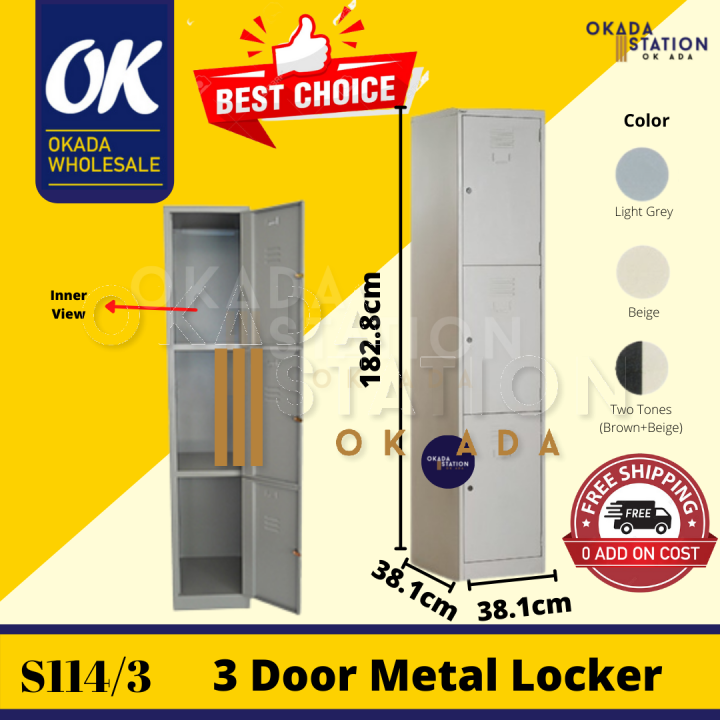 OKADA S114/3 Metal Locker Cabinet (3 Door) / Almari Besi Pakaian ...