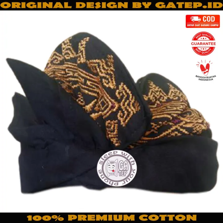 Udeng Bali Hitam Polos Bordir Dewasa Setengah Jadi / Ikat Kepala Pria Udeng Bali / Blangkon Bali ...