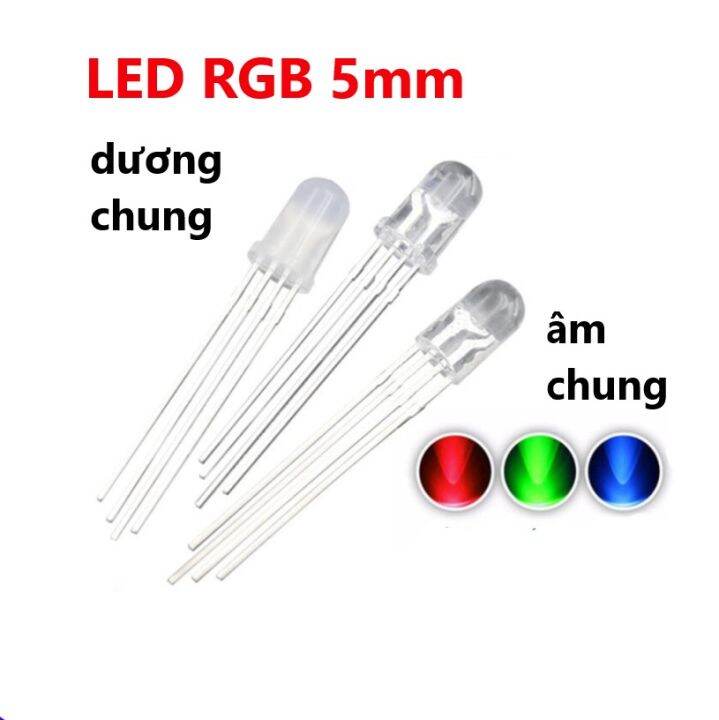 Led RGB siêu sáng, đục (chống chói) 5mm 4 chân 3 màu đỏ, xanh lá, xanh ...
