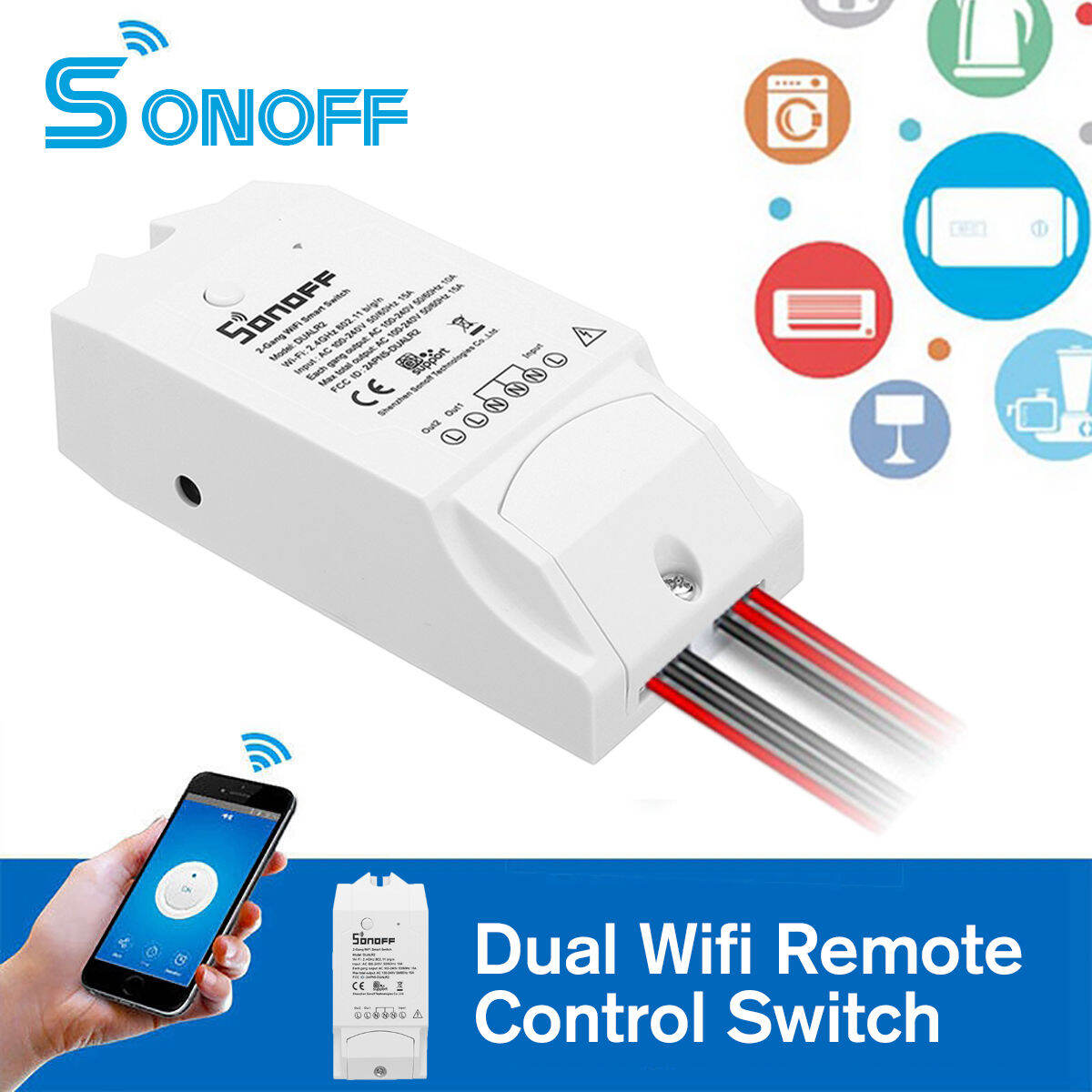 SONOFF Dual R2ช่อง DIY WIFI ไร้สาย APP รีโมทคอนโทรลสวิตช์ซ็อกเก็ตโมดูล ...