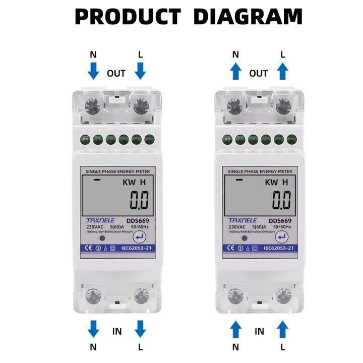 Multifunction 230V 60A Bi-Directional Energy Meter Import Export KWH Solar PV Power Voltage ...