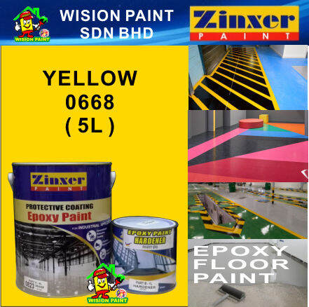 YELLOW 0668 ZINXER EPOXY FLOOR PAINT 4L + 1L = 5L | Lazada