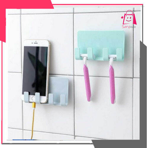 Holder HP tempel dinding 4 Hook tempelan tembok Rak Gantungan wall ...