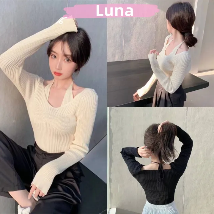 Luna shop🍑（พร้อมส่งจากกทม มาถึงใน 3-5 วัน）🌻เสื้อยืด🍒เสื้อครอปสายเดี่ยวเซ็กซี่สำหรับผู้หญิง เสื้อ ...