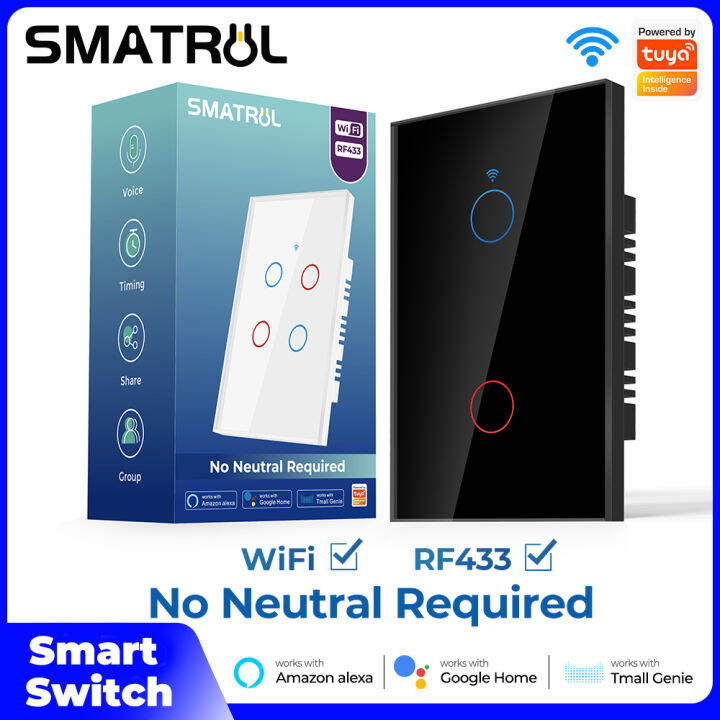 SMATRUL Tuya WiFi Switch with 433mhz rf, No Neutral need,Smart life APP ...