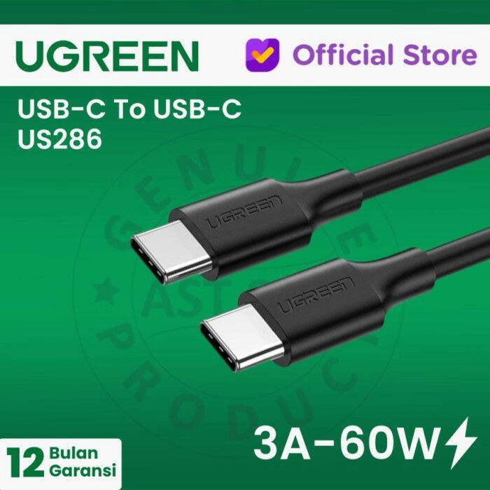 UGREEN Kabel USB-C to TYPE C 3A/60W US286 1 Meter White | Lazada Indonesia