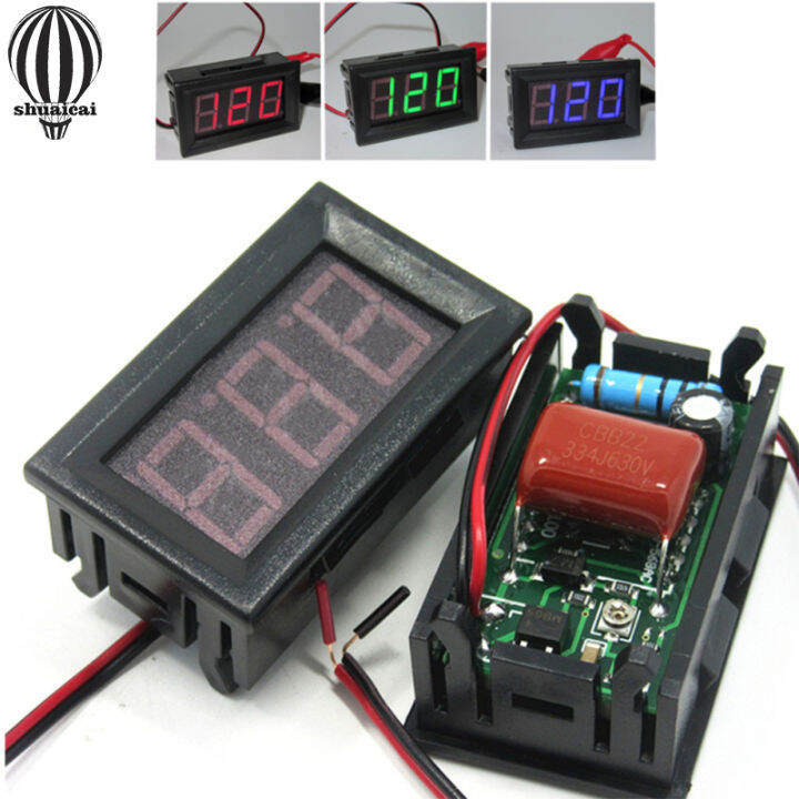 AC 220V 2-wire Voltage Meter Head LED Digital Voltmeter with Reverse ...