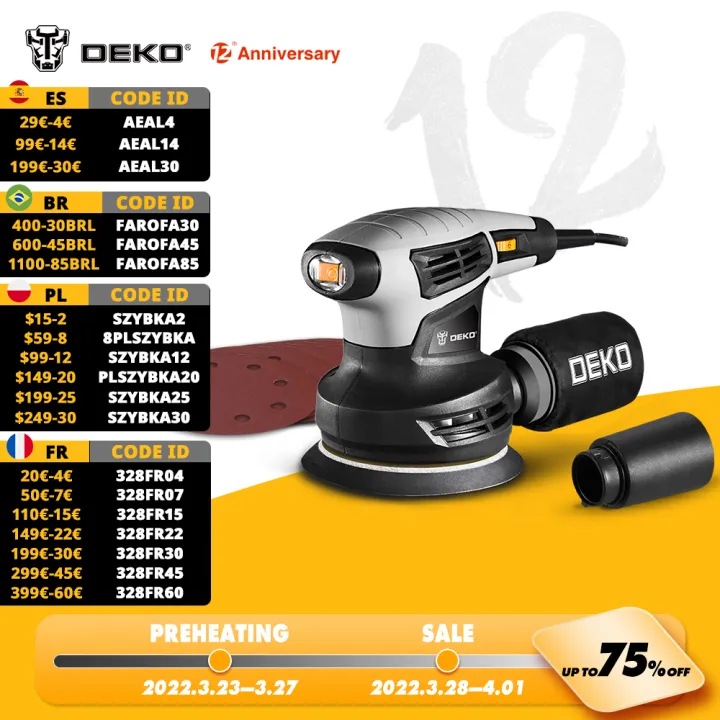 DEKO QD6206R 280W Random Orbit Sander for Wood Working with 15 Sheets ...