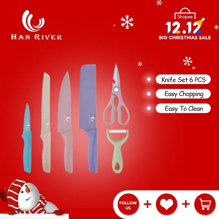 Han River HRDJ-6 Knife Set 6 PCS Pastel Colors Stainless Steel Chef ...