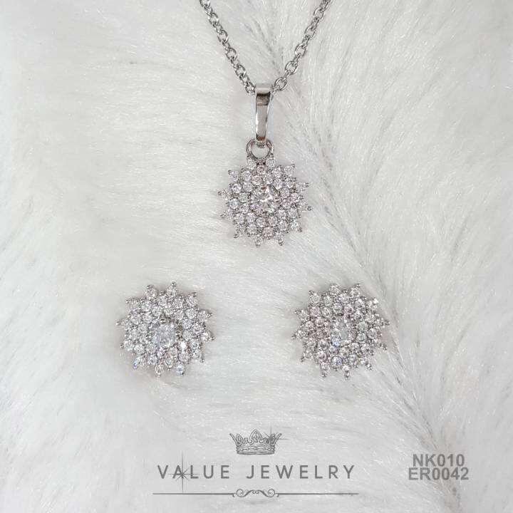 ชุดสร้อยคอและต่างหู ฝังคริสตัลขนาดเล็ก ลายดวงอาทิตย์ SUN ดอกไม้ Flower เครื่องประดับ สร้อย ...