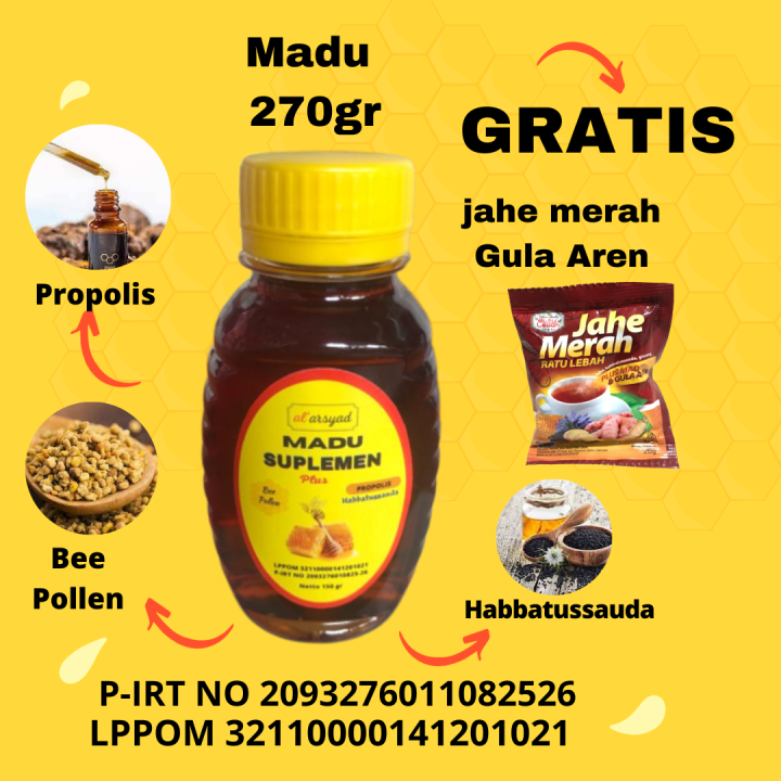 COD Madu 270gr diperkaya propolis Bee Pollen Habbatussauda Gratis Jahe ...