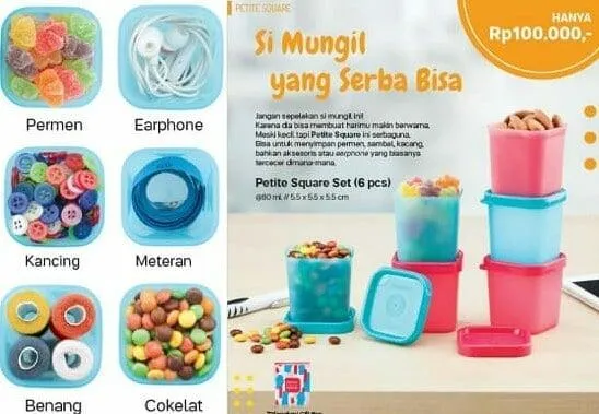 Tupperware Petite Square Set tempat simpan mini kotak makan kecil ...