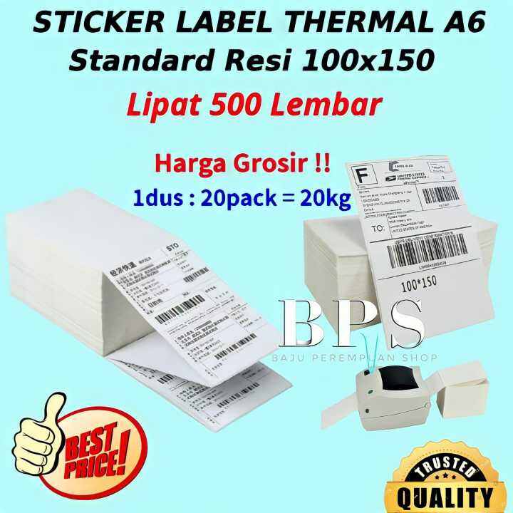 Kertas Thermal Label Sticker Barcode 100X150 Ukuran A6 LIPAT 500pcs ...