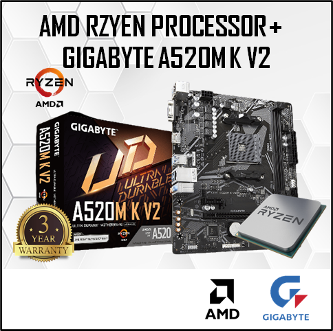 Gigabyte A520M K V2 A520 AM4 DDR4 Motherboard + AMD RYZEN 3 / RYZEN 5 ...