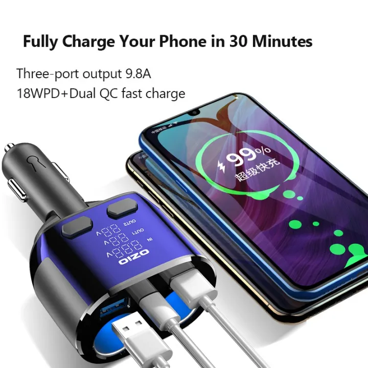 OZIO Car Socket Charger Adapter Dual USBport Lighter 2 80W Led Voltage Display With Independent ...