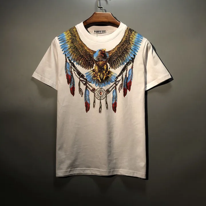 FULAIDA เสื้อยืดผู้ชาย,เสื้อยืดคอกลมแขนสั้นทันสมัยพิมพ์ลายนกอินทรีบิน ...