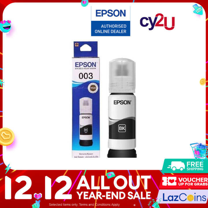 Epson 003 (C13T00V100) 65ml for L3100 3110 3150 Black Ink Bottle Expire ...