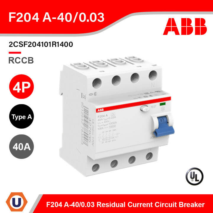 ABB F204 A-40/0.03 Residual Current Circuit Breaker (RCCB) 4P, Type A, 30mA, 40A รุ่น F200 l ...