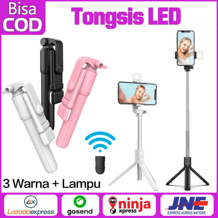Tongsis Tripod hp tongsis 4 in 1 bluetooth remote Selfie Stick lampu ...