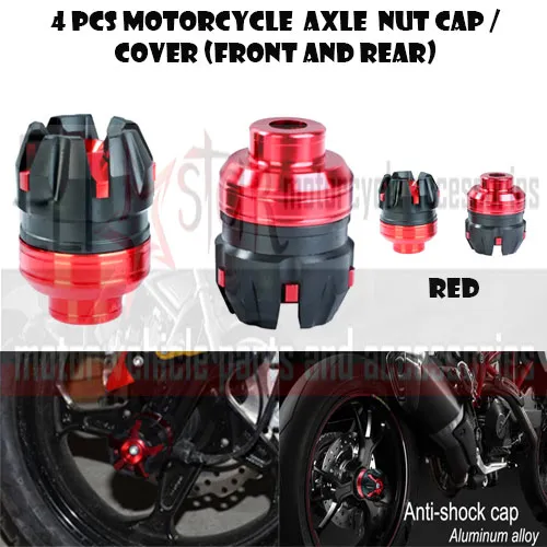 4 PCS Motorcycle RED Axle Cap Front Shock Nut Cap Big Universal Yamaha ...