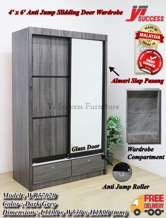 Yi Success 4ft x 6ft Anti Jump Sliding Door Wardrobe (Siap Pasang) / 4 ...