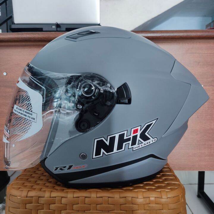 HELM NHK R1 MAX SOLID GREY DOFF HALF FACE NHK R1 MAX DOUBLE VISOR | Lazada Indonesia