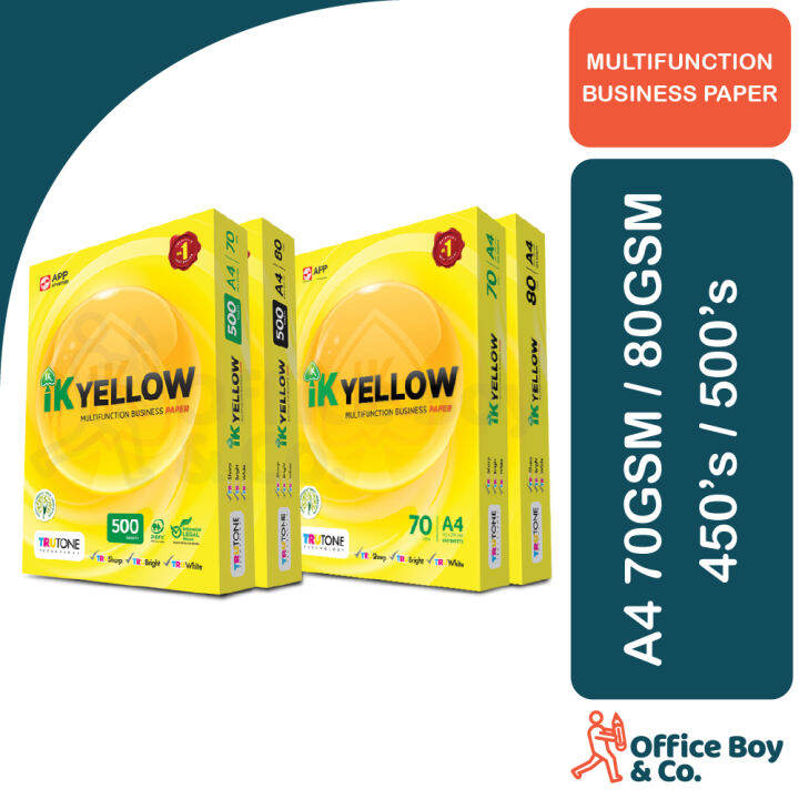 IK Yellow A4 Copier Paper (70gsm, 80gsm / 450's, 500's)(1 Ream) / A4 Paper / Kertas A4 (450 ...