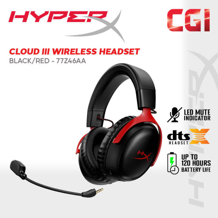HyperX Cloud III DTS:X Detachable Mic Wireless Gaming Headset (Black ...