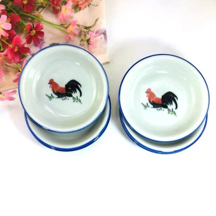 2pcs Ceramic Soy Sauce Plate Blue Line Rooster Dip Plate Sauce Dish ...