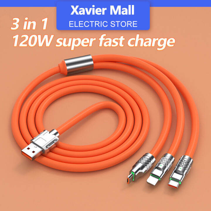 【COD】Xavier 120W 3 In 1 Zinc Alloy Charger Cable 6A Super Fast Charger ...