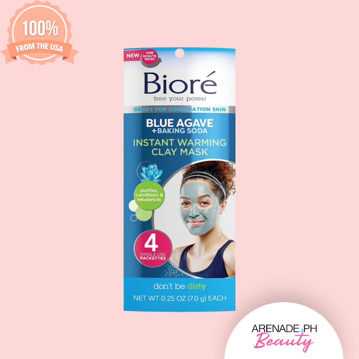 Bioré Blue Agave & Baking Soda Instant Warming Clay Mask 4 Packettes 0 ...
