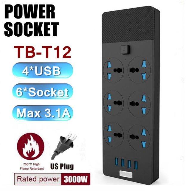 ♖Sunsonic TbT12 3.1A Universal Power Socket Extension With 6 Ac Sockets ...