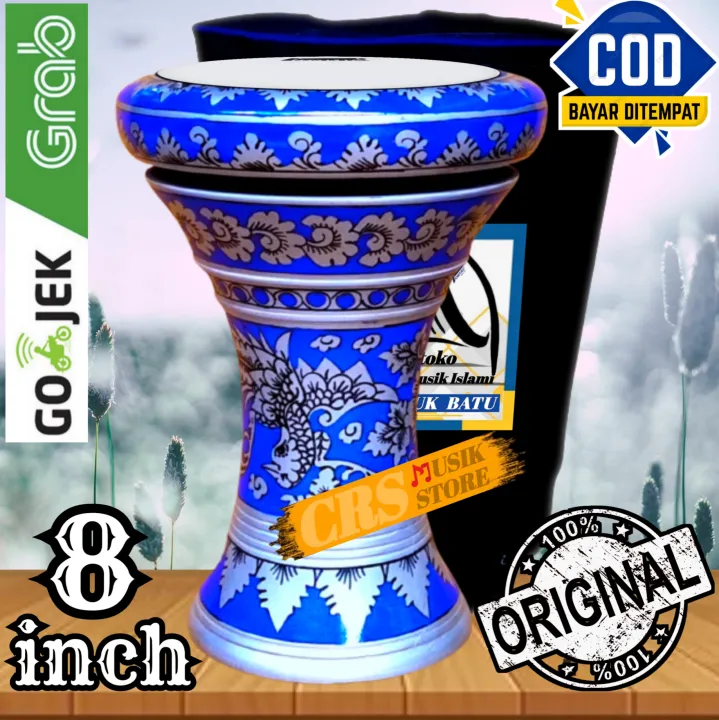 Tumbuk Atau Darbuka Kayu 8 inch Motif Burng Silver Biru Rolling Putih ...