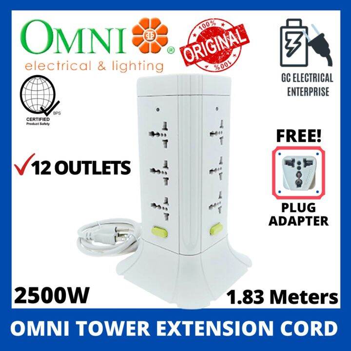 Omni Universal Tower Extension Cord 12 Outlets with Switch WTE-512 Omni ...