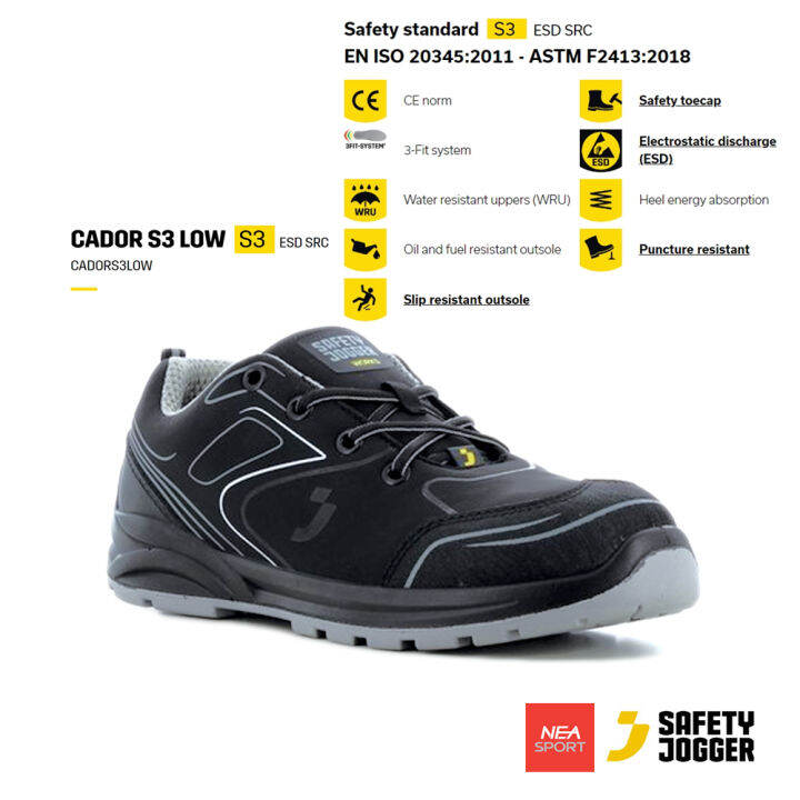 SAFETY JOGGER - CADOR S3 LOW BLACK รองเท้าเซฟตี้ หัวเหล็ก แผ่นเหล็กกัน ...