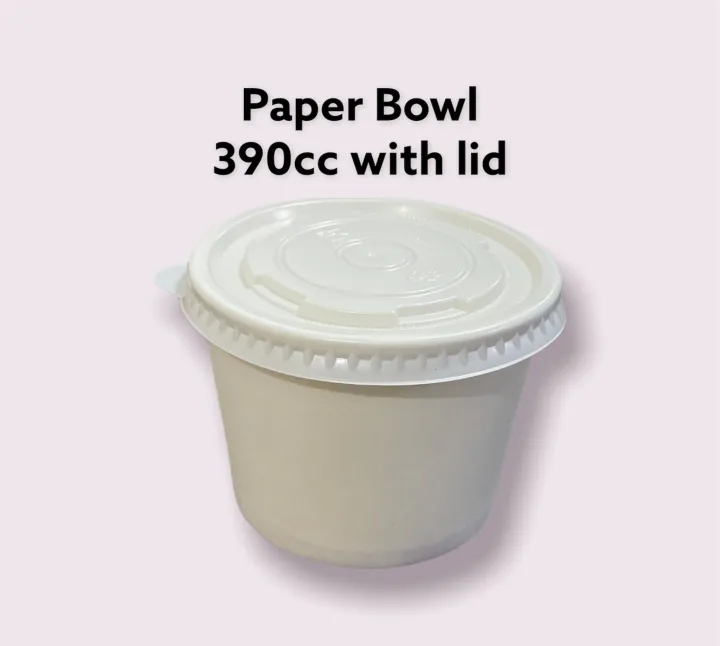 25pcs PAPER BOWL 390CC with lid PLAIN WHITE | Lazada PH