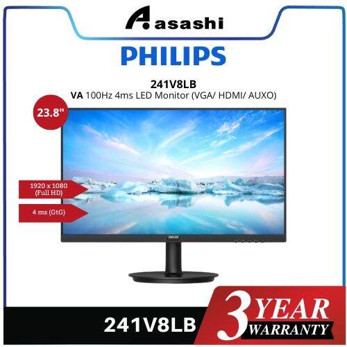 Philips 241V8LB 23.8" VA 100Hz 4ms LED Monitor (VGA/ HDMI/ AUXO) | Lazada