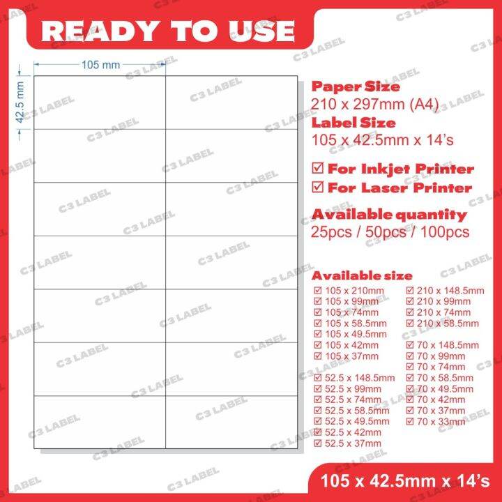 A4 Blank Sticker / A4 Pre Cut Blank Sticker - 100 sheets (Variety sizes ...