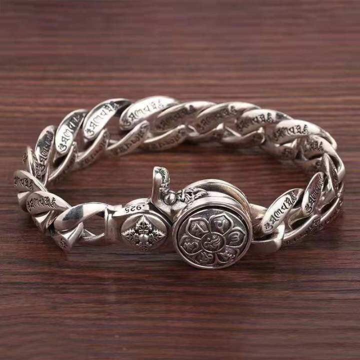 LR-Auspicious silver bracelet Sanskrit rotating bracelet men and women ...