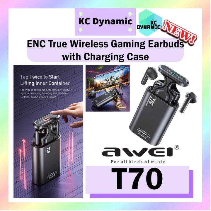 Awei T70 ENC True Wireless Gaming Earbuds with Charging Case Bluetooth ...